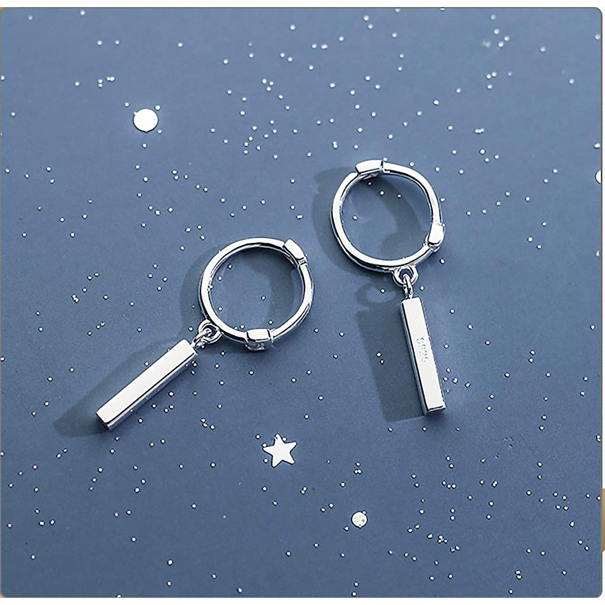 Reffeer Solid 925 Sterling Silver Bar Hoop Earrings Huggie for Women Small Bar Huggie Earrings Drops (A-Silver)