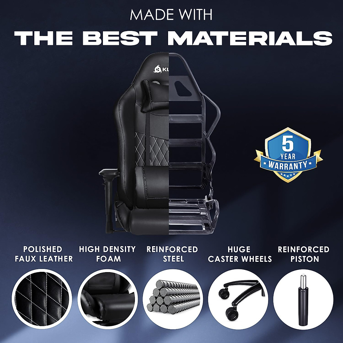 KLIM Esports Gaming Chair with Back & Head Support + Ergonomic Computer Chair with Adjustable Armrests + PU Leather + Very Robust Gamer Chair for Adults + New Version Office Chair + Black…