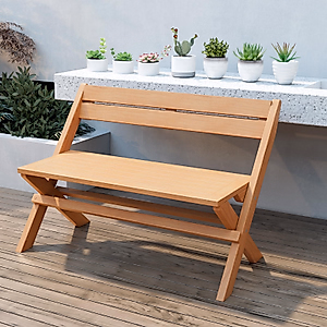 Giantex Wood Outdoor Bench Folding - 2-Person Patio Garden Bench with Solid Teak Wood Structure, Natural Appearance, Foldable Park Bench for Patio, Porch, Backyard, Poolside, Outside Bench Seat