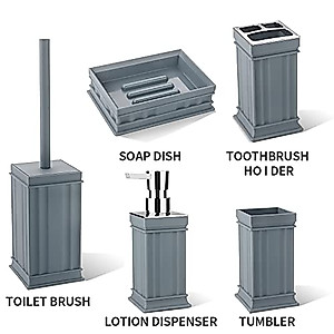 Bathroom Accessories Set 5 - Soap Dispenser, Toothbrush Holder, Bathroom Tumbler, Toilet Brush, Soap Dish, Housewarming Gift Set, New Apartment Essentials-Grey