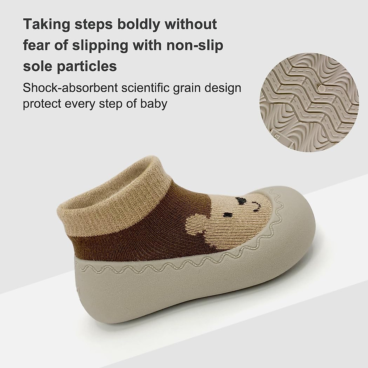 ZURLEFY Cartoon Bear Sock Shoes for Baby Boy, First Walking Sock Shoes Toddler, Non Slip Floor Baby Sock Slippers for Babies Newborn Infants Toddlers Boys Girls(37-07XL)