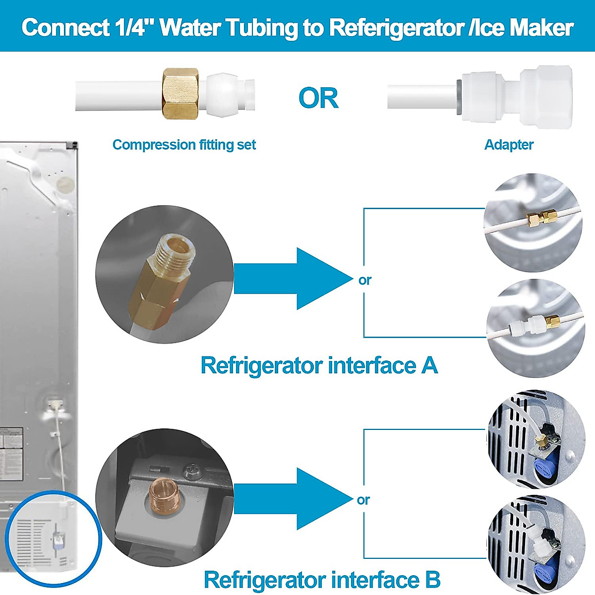 Ice Maker Installation Kit - 1/4 In O.D.Refrigerator Water Line with Quick Fittings and Self Piercing Saddle Valve,For Adding a Branch Waterway to Refrigerator/Ice Maker(25 FT)