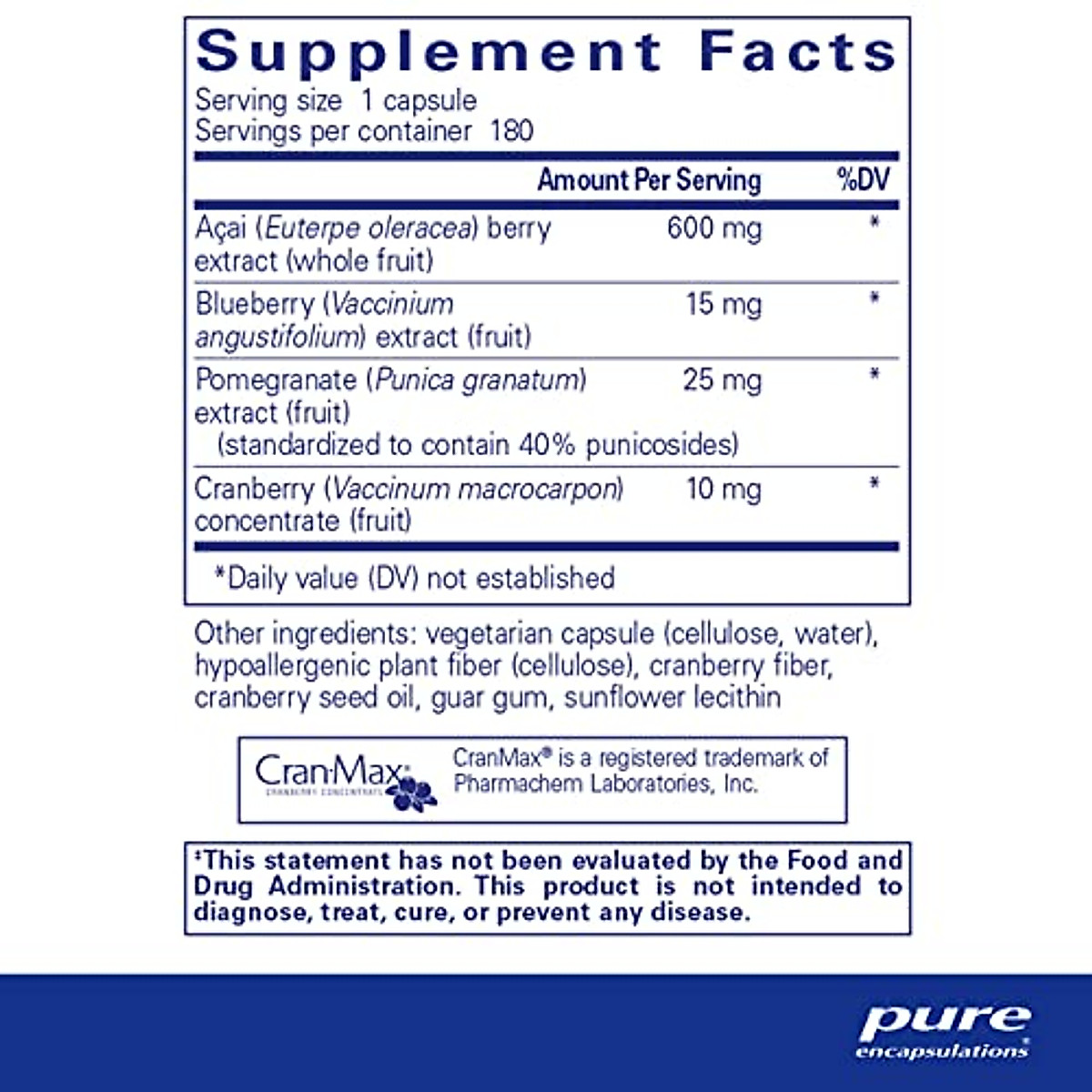 Pure Encapsulations Acai 600 | Berry Supplement for Fiber, Immune Support, Antioxidants, and Flavonoids* | 180 Capsules