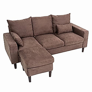 Panana Convertible Sectional Sofa Small Couch L-Shaped 3 Seat Linen Fabric Sofa for Small Space (Brown)