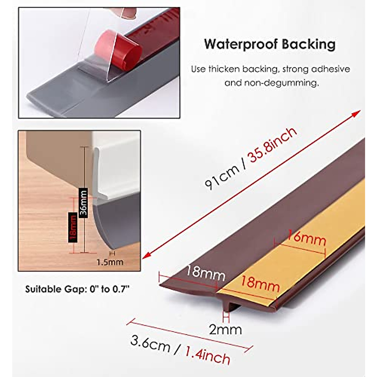 Home Office Under Door Draft Stopper, Strong Adhesive Door Sweep, PVC Door Bottom Seal Strip Noise Blocker, Easy to Cut, Gray