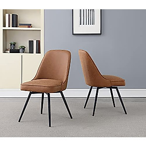 OSP Home Furnishings Penton Swivel Chair with Padded Seat and Black Legs 2-Pack for Dining or Home Office Use, Sand Brown Faux Leather