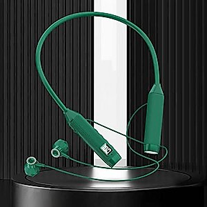 Sports Blue-Tooth Earphones, High-Power Neck-Mounted Earphones with LED Digital Display, Stereo Earbuds Bone-Conduction Earphone with Skin-Friendly Memory Silicone Collar, Super Battery Life (Green)