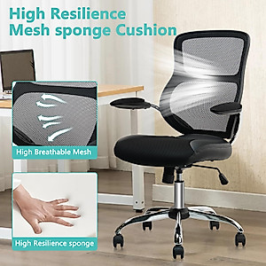 CLATINA Office Mesh Chair Ergonomic Rolling Computer Desk Chair with Flip-up Padded Armrest and Adjustable Height for Home or Office Conference Room (Black)