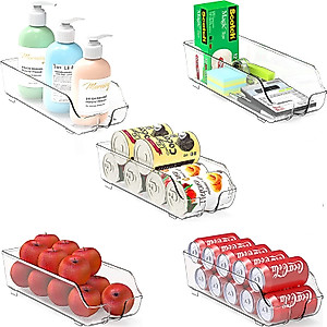 LUXHOUSE 2 Pack Refrigerator Organizer Bin Pop Soda Can Beverage Holder for Fridge, Freezer, Kitchen Countertops, Cabinets - Clear Plastic Can Dispenser, Fruit,Veggie,Canned Food Pantry Storage Rack