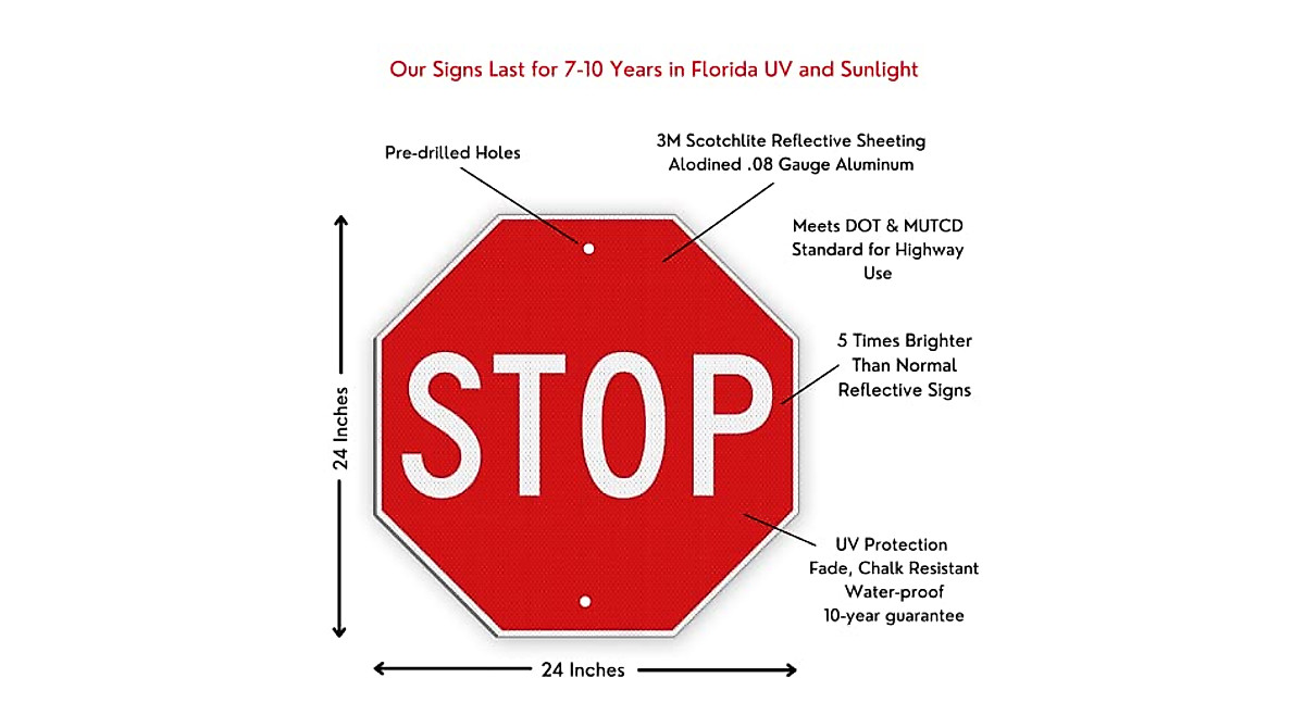 Heavy Duty 24x24 Stop Sign | 3M Reflective | 10-Year Warranty