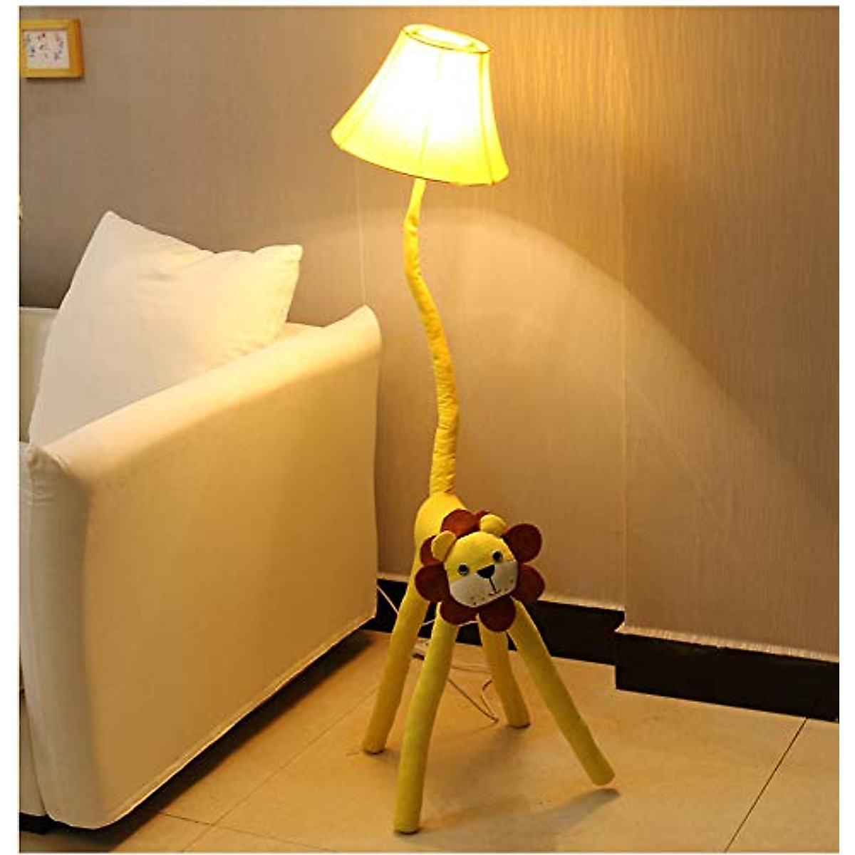LITFAD Dimmable Floor Lamp Cartoon Lion Design 51" Tall Standing Light Modern Floor Light with Fabric Shade for Kids Room / Bedroom,Yellow
