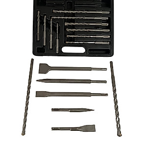 ATE Pro. USA - 17 PC SDS PLUS ROTARY HAMMER BITS DRILL BIT & CHISEL GROOVE CONCRETE - Masonry SDS Plus Drill Bits Set for Brick Cement Stone & Concrete w/ Case- SDS Plus Shank Fits Rotary Hammer