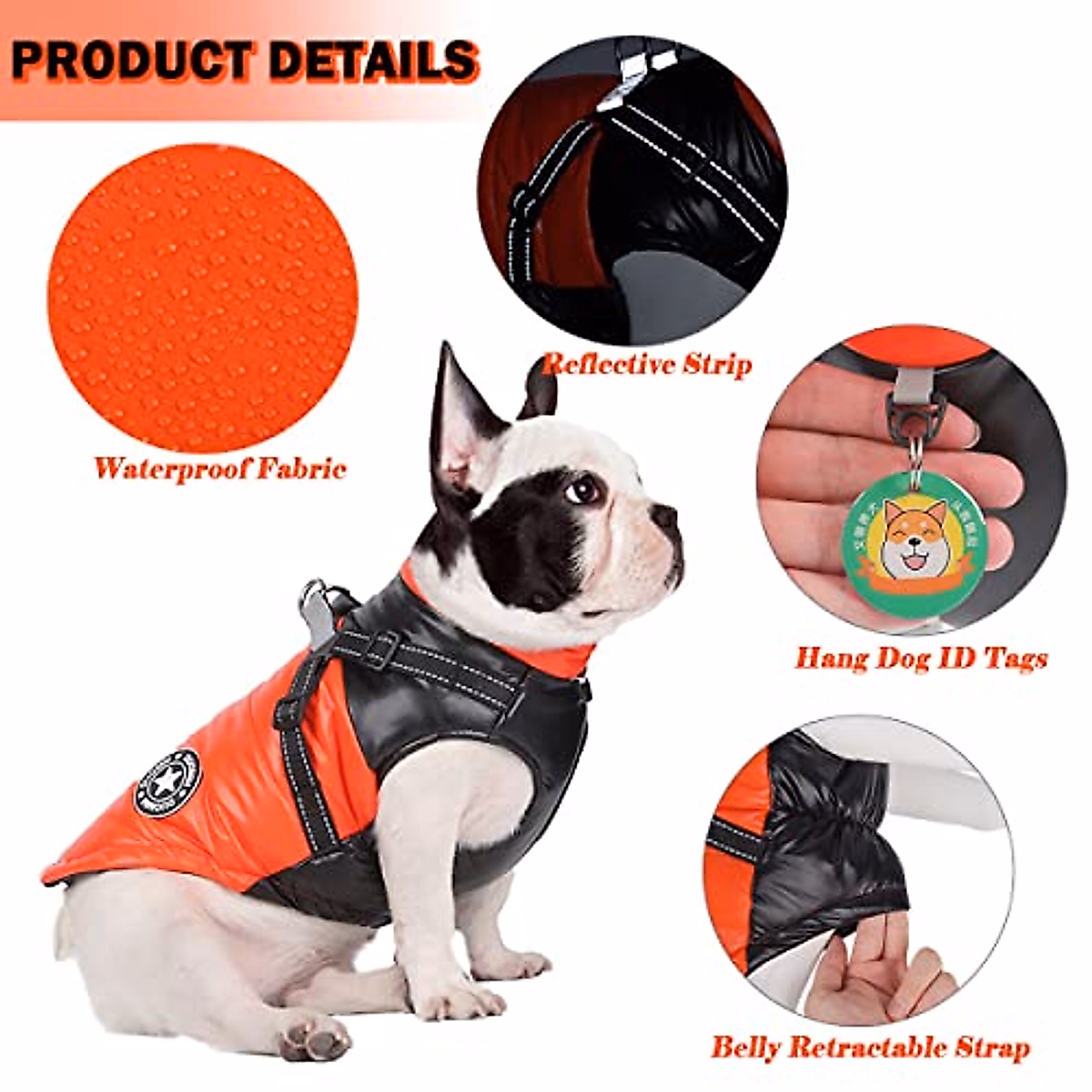DoggieKit Dog Winter Coats,Waterproof Cozy Dogs Coat for Cold Weather, Zip Up Pet Warm Jacket with Harness and D-Ring,Windproof Dog Clothes Apparel for Small Medium Large Dogs