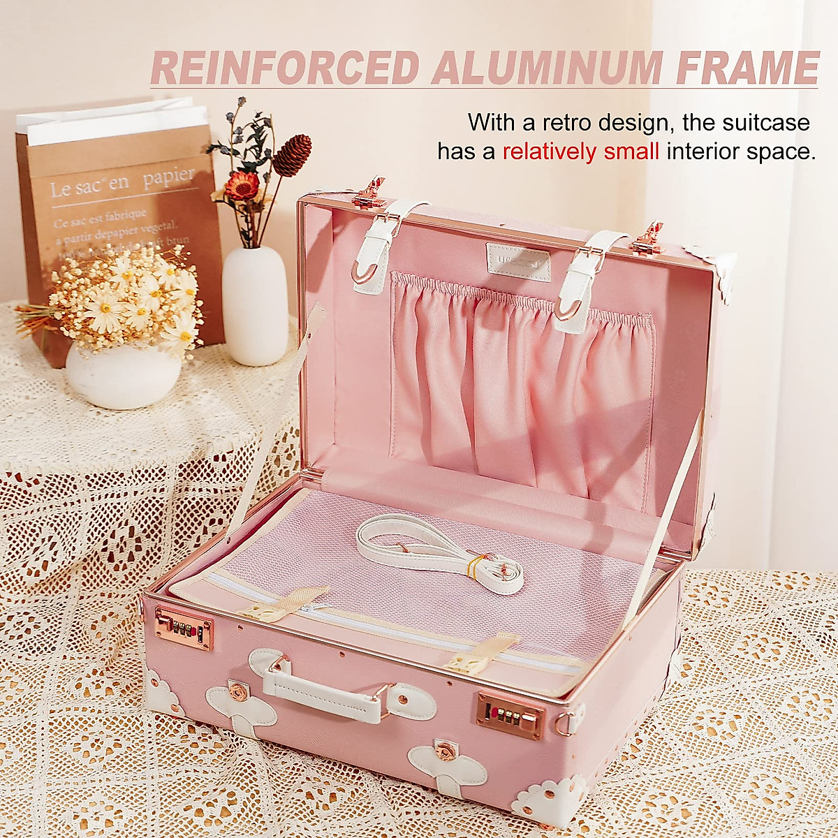 urecity Vintage and Cute Carry-on Overnight Case Non-wheeled Mini Leather Trunk Suitcase with Shoulder Strap