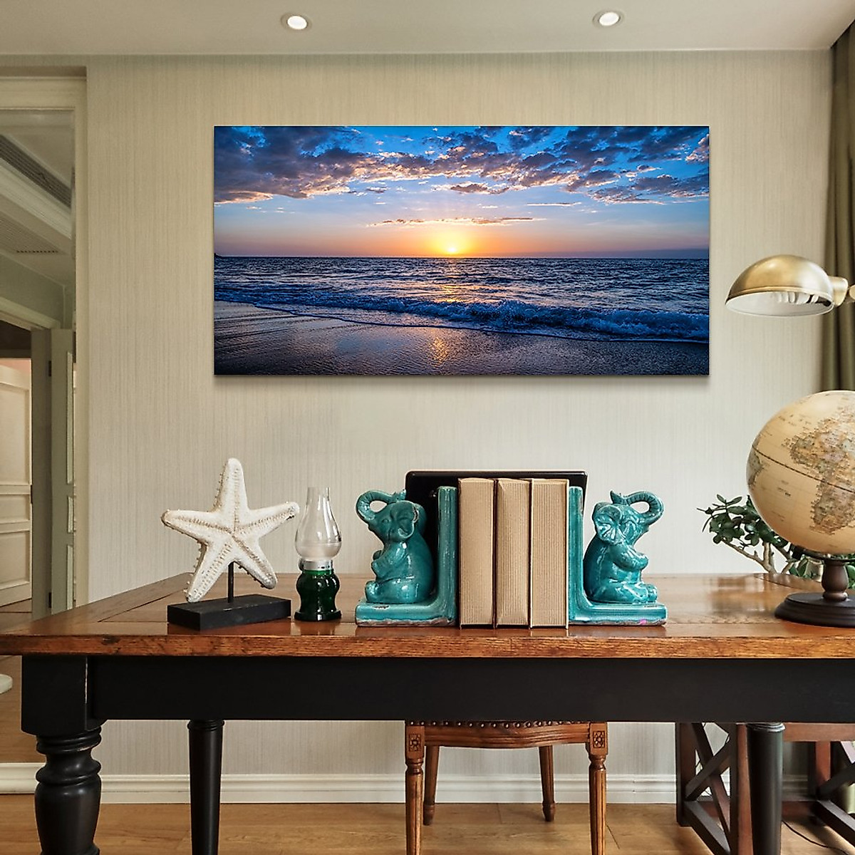 hyidecorart Wall Art Moon Sea blue Ocean Landscape Paintings Bedroom Canvas Art Print wall art for living room Paintings for Wall Decor and large Home Decor (30 x 60inch x 1pcs)