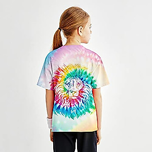 Hgvoetty Boys Colorful Shirt Unisex 3D Tie Dye T-Shirts for Girls Animal Top Tees for Kids 8-10 Years
