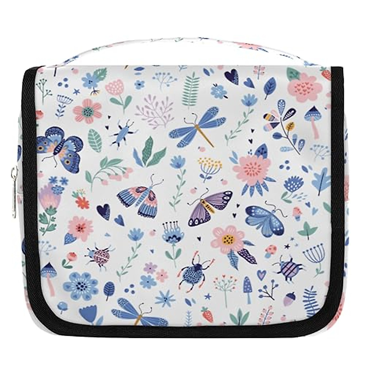 POFATO Butterfly Dragonfly Insect Pattern Travel Toiletry Bag Cosmetic Makeup Bag for Women Men Hanging Hook Wash Toiletries Portable Toiletry Bags Organizer