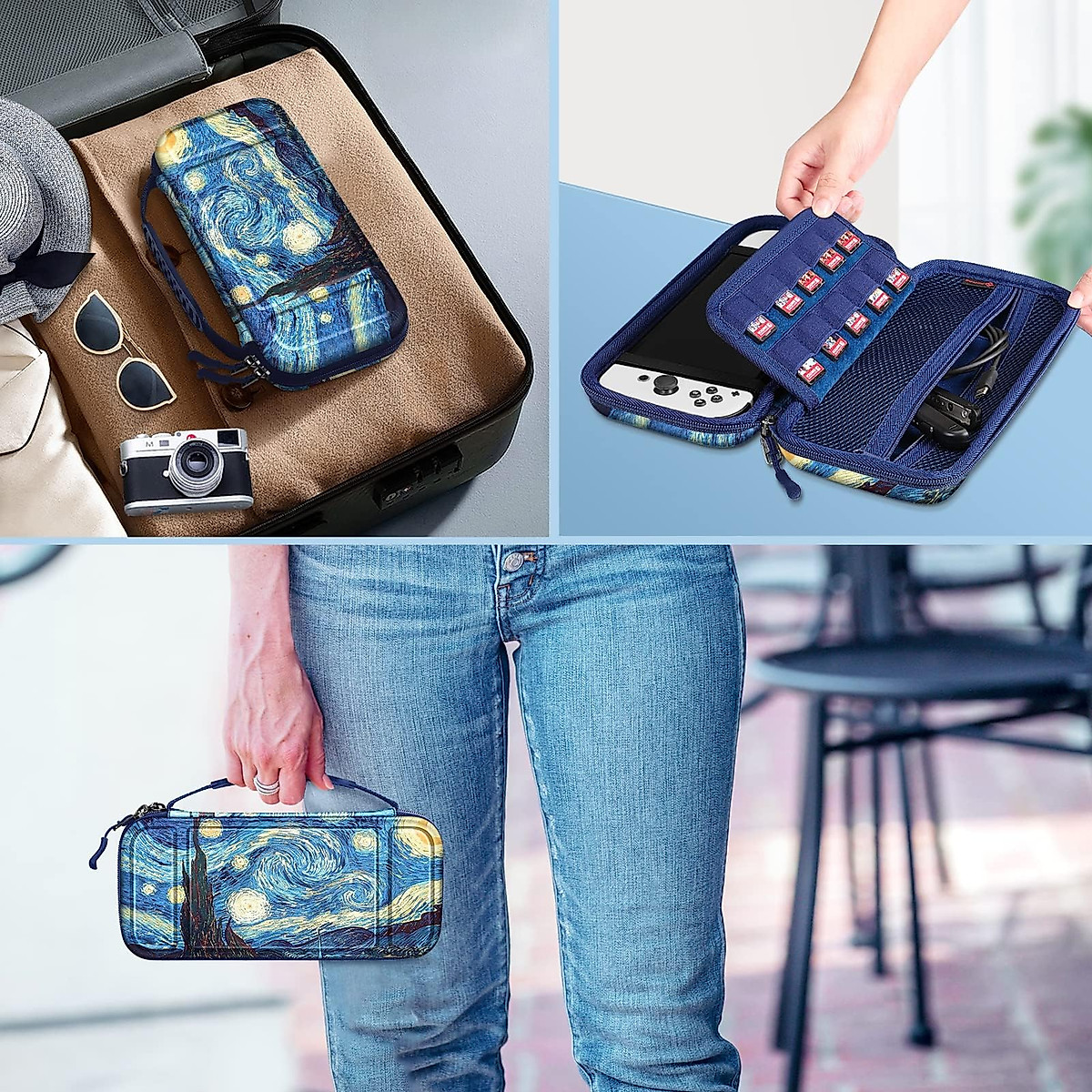 Fintie Carrying Case for Nintendo Switch OLED Model 2021/Switch 2017, [Shockproof] Hard Shell Protective Cover Travel Bag with 10 Game Card Slots & Inner Pocket, Starry Night