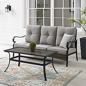 Crosley Furniture KO70350MB-TE Dahlia Outdoor Metal and Wicker 2-Piece Sofa Set (Sofa, Coffee Table), Matte Black with Taupe Cushions