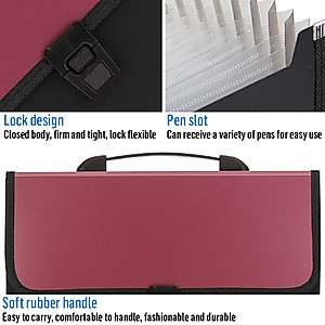 Expanding File Folder with Handle, 2019 New 13-Pocket Plastic Expandable File Organizer, A4 Size Waterproof & Durable Accordion File Organizer for School, Office（Red）