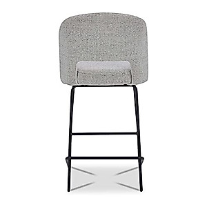 Watson & Whitely Modern Bar Stools, Fabric Upholstered Bar Stool with Back, Metal Legs in Matte Black, 26" H Seat Height, Set of 2, White (Multi-Colored)