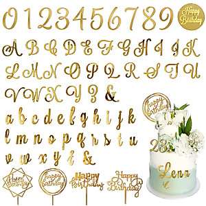 Acrylic Alphabet Number Cake Topper DIY Personalized Name Cupcake Toppers with A-Z Letter 0-9 Number Happy Birthday Sets for Custom Wedding Cake Decorations Baby Shower Party Supplies (Style1 Gold)