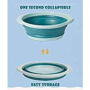 3-Pack Collapsible Wash Basin Set, Baby Kids Wash Basin Dish Tub for Travel Home, 3 Different Sizes Set Space Saving Blue