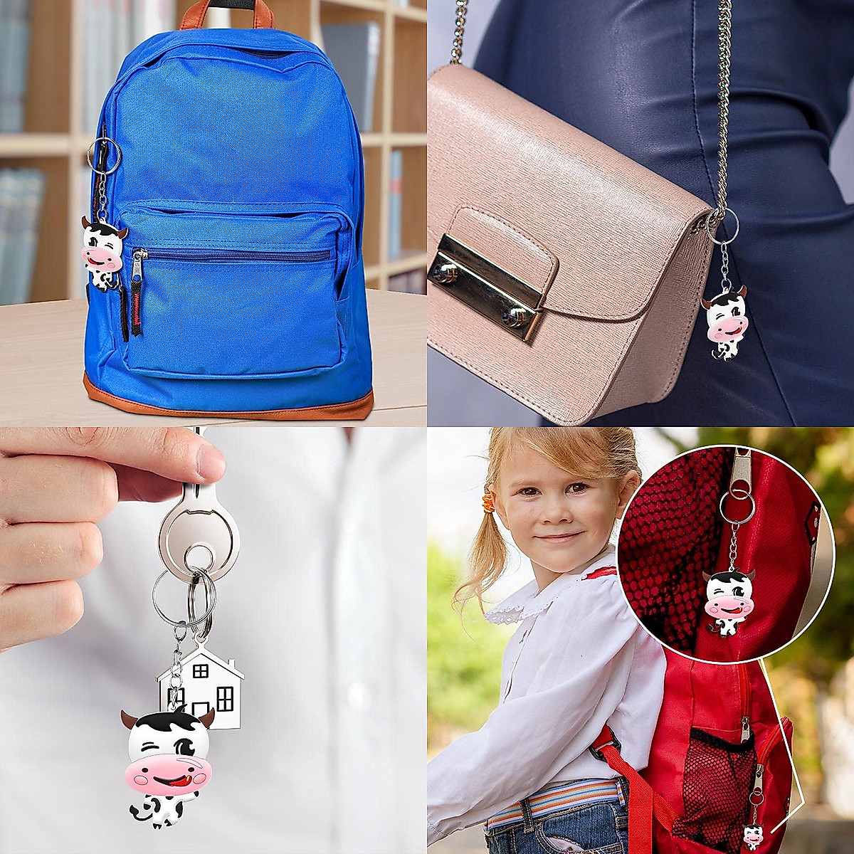 MTLEE Cow Party Favors Cute Rubber Cow Keychain Farm Laughing Cow Animal Cow Baby Keychains for Boys Girls Teens School Carnival Rewards Baby Shower Birthday Party Favors(40 Pieces)