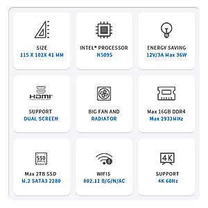 Beelink Mini S Mini PC W11, Intel 11th Gen N5095 (Max 2.9 GHz), Small Desktop PC 8GB DDR4 RAM 128GB SSD, Mini Computer Support 4K Dual HDMI, WiFi5 Bluetooth 4.0, Gigabit Ethernet, 4USB3.0