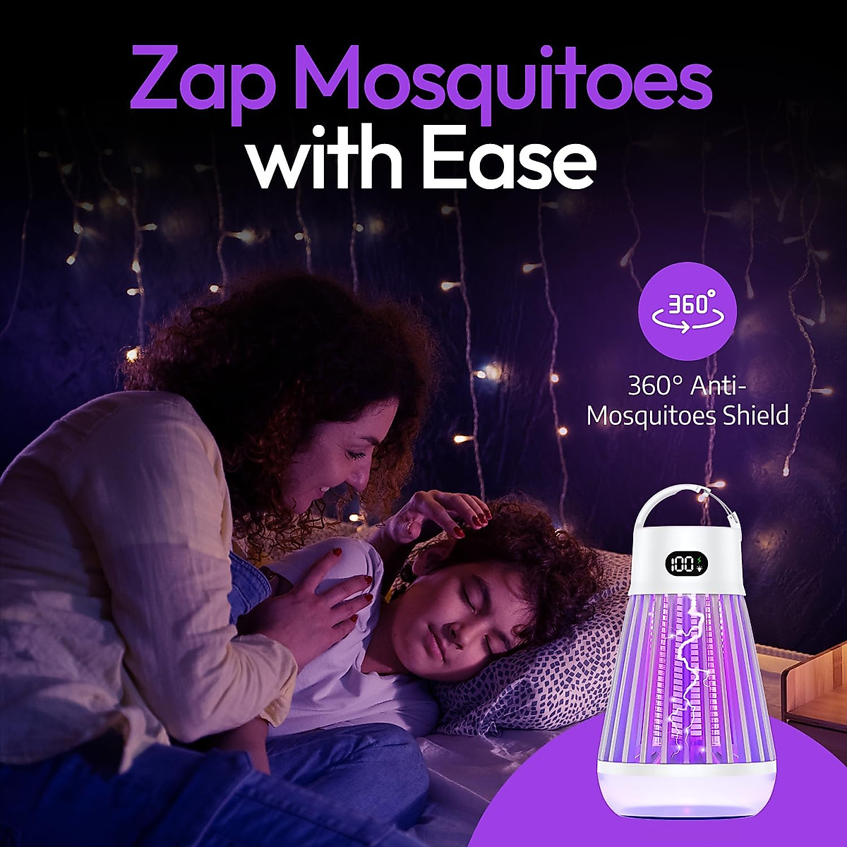 Zappify Zapper 2.0 Portable Portable Bug Zapper, Indoor & Outdoor, Cordless Rechargeable Mosquito Zapper, Hanging Hook, 1500V High Voltage, Trap for Fly, Insect, Mosquito & Bugs