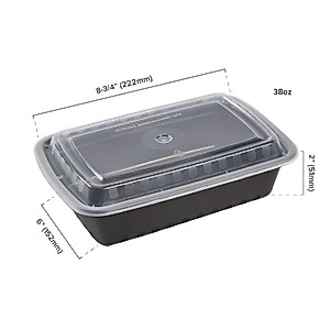 AmerCare 8.75 Inch x 6 Inch Black Plastic Container, 2 Inches Deep, 38 Ounces, for Microwave or Freezer, Pack of 150