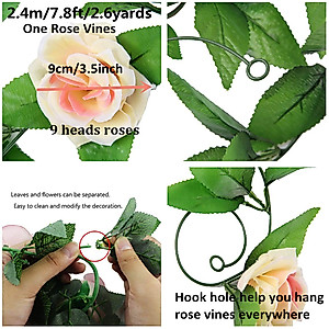 4 Pack 7.8ft Artificial Rose Vines with Green Leaves Fake Flowers Plants Hanging Garden Vine Garland for Wedding Home Party Decor Rustic Craft Supplies (Aqua)
