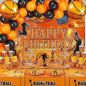167 Pcs Basketball Birthday Party Decoration Supplies 2 Basketball Theme Tablecloth Basketball Background 52 Basketball Balloons 16 Set Sport Tableware Plates Cups Napkins for Kids Boys Party Decor