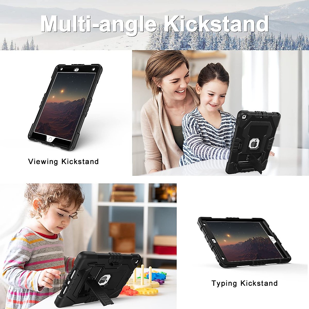 Rantice 9th Generation Case, 8th Generation Case, 7th Generation Case, Hybrid Shockproof Rugged Drop Protection Cover with Kickstand for 10.2'' 2021/2020/2019 Released (Black)