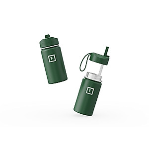 IRON °FLASK Kids Water Bottle - Straw Lid, 20 Name Stickers, Vacuum Insulated Stainless Steel, Double Walled Tumbler Travel Cup, Thermos Mug - Dark Pine, 14 Oz