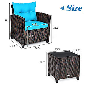 3 PCS Patio Furniture Set, OneSize, Turquoise