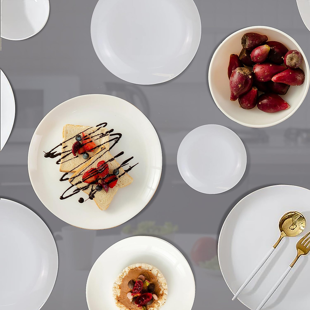 Blueniya 12 Piece Dinnerware Set, Bone China Dish, Round Kitchen, Microwave, Chip Resistant Dishwasher Safe Plates & Bowls Sets, Dinner Set W/Soup Bowls for Everday, Wedding & Thanksgiving (White)