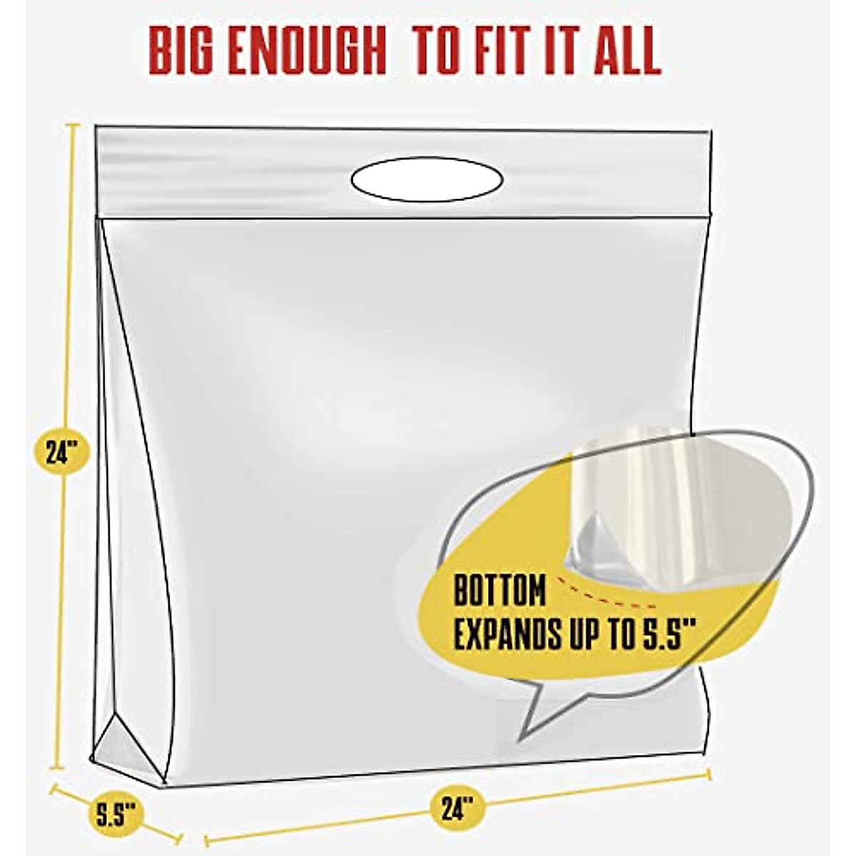 [ 15 count ] Jumbo Bags - DOUBLE ZIPPER - Storage Bag with Carry Handles - Extra Large 22x22" - 8 Gallon Clear Heavy Duty 4 Mil Plastic with Zipper Top for Clothing (22" x 22")