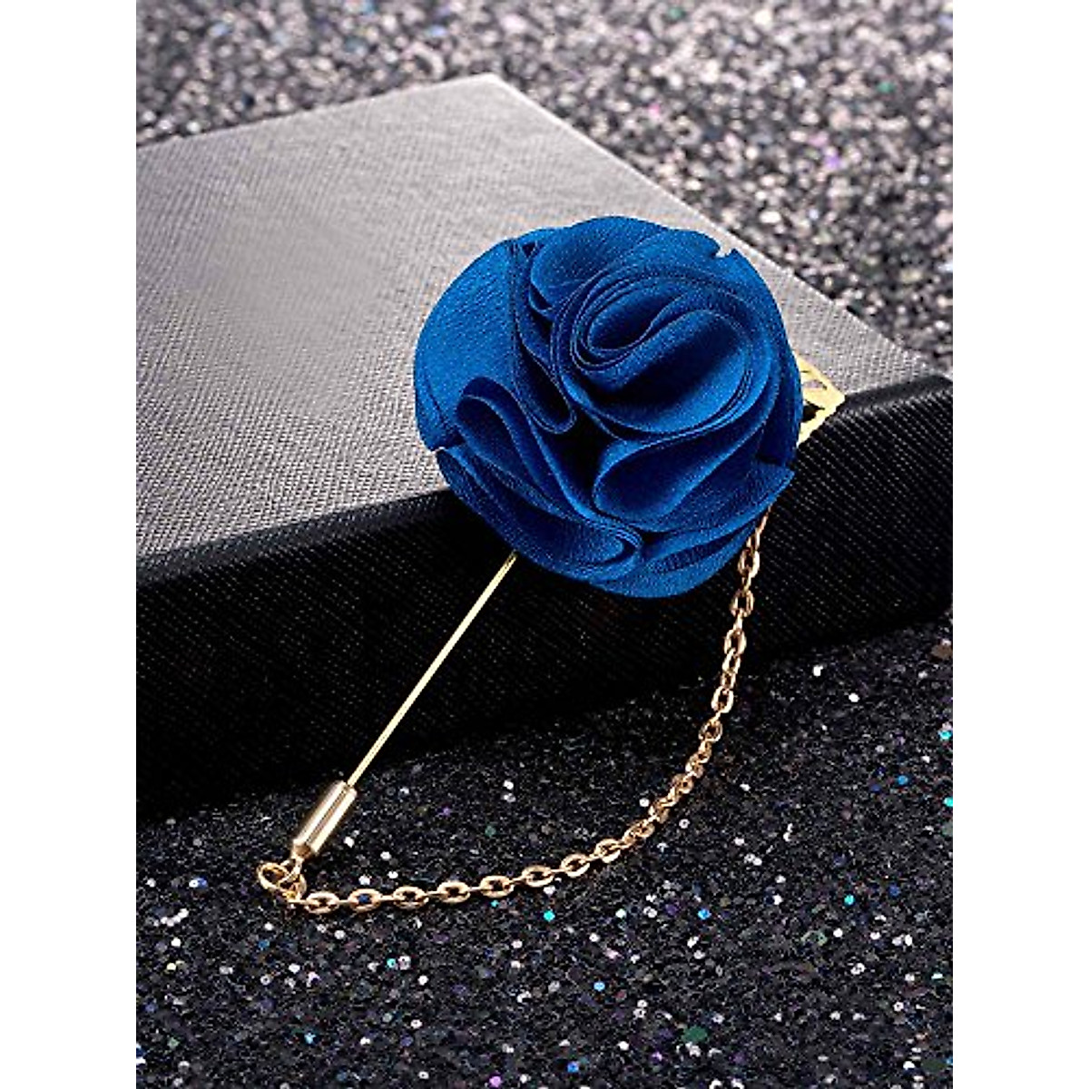 Shappy Men's Satin Lapel Pins with Metal Chain, Handmade Boutonniere Pins with Metal Chain and Storage Box (15 Colors)