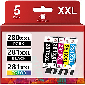 Toner Kingdom Compatible Ink Cartridge Replacement for Canon 280 281 PGI-280XXL CLI-281XXL PGI 280 CLI 281 XXL Ink for PIXMA TR7520 TR8520 TS6120 TS6220 TS6320 TS8120 TS9120 TS9520 Printer (5 Pack)