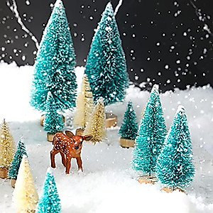 Yerliker 28 Pieces Christmas Mini Miniature Village Accessories Artificial Trees Street Lamps Santa Snow Houses Elk for Miniature Scenes Village Displays (Lake Blue and Beige,Gnome Style)