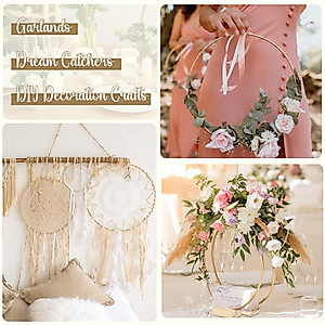 BOUBONI 6 Pcs 12 Inch Metal Floral Hoop Centerpiece with 6 Pcs Wooden Stand for Table Metal Wreath Ring Stand for Centerpiece Table Decorations Wedding Decor Wall Hanging Crafts