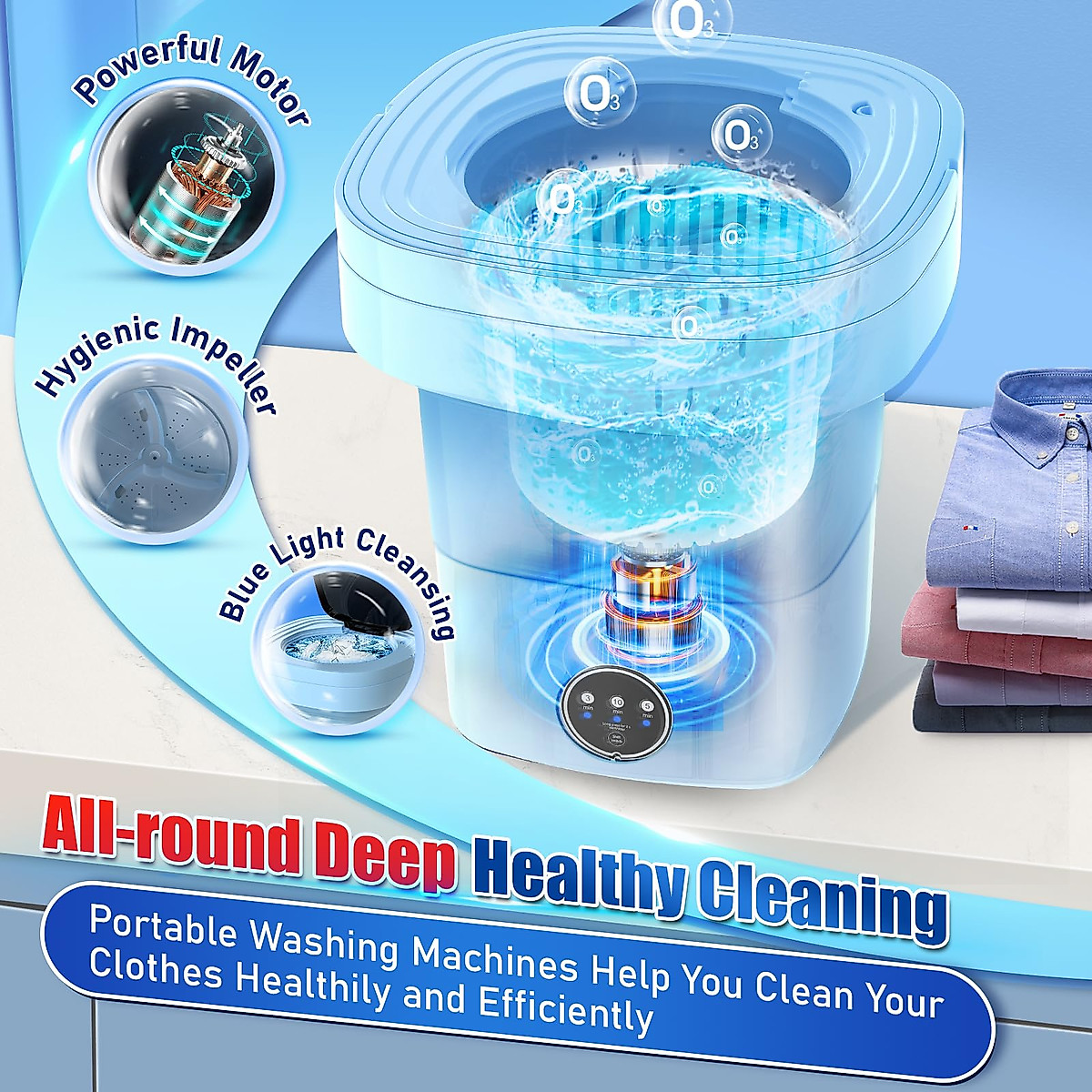 Portable Washing Machine with 3 Intelligent Cleaning Modes,11L Mini Washer with Foldable Design,Mini Folding Washing for Travel,Camping,Apartment,Dorm,Baby Clothes,Socks,Underwear Blue