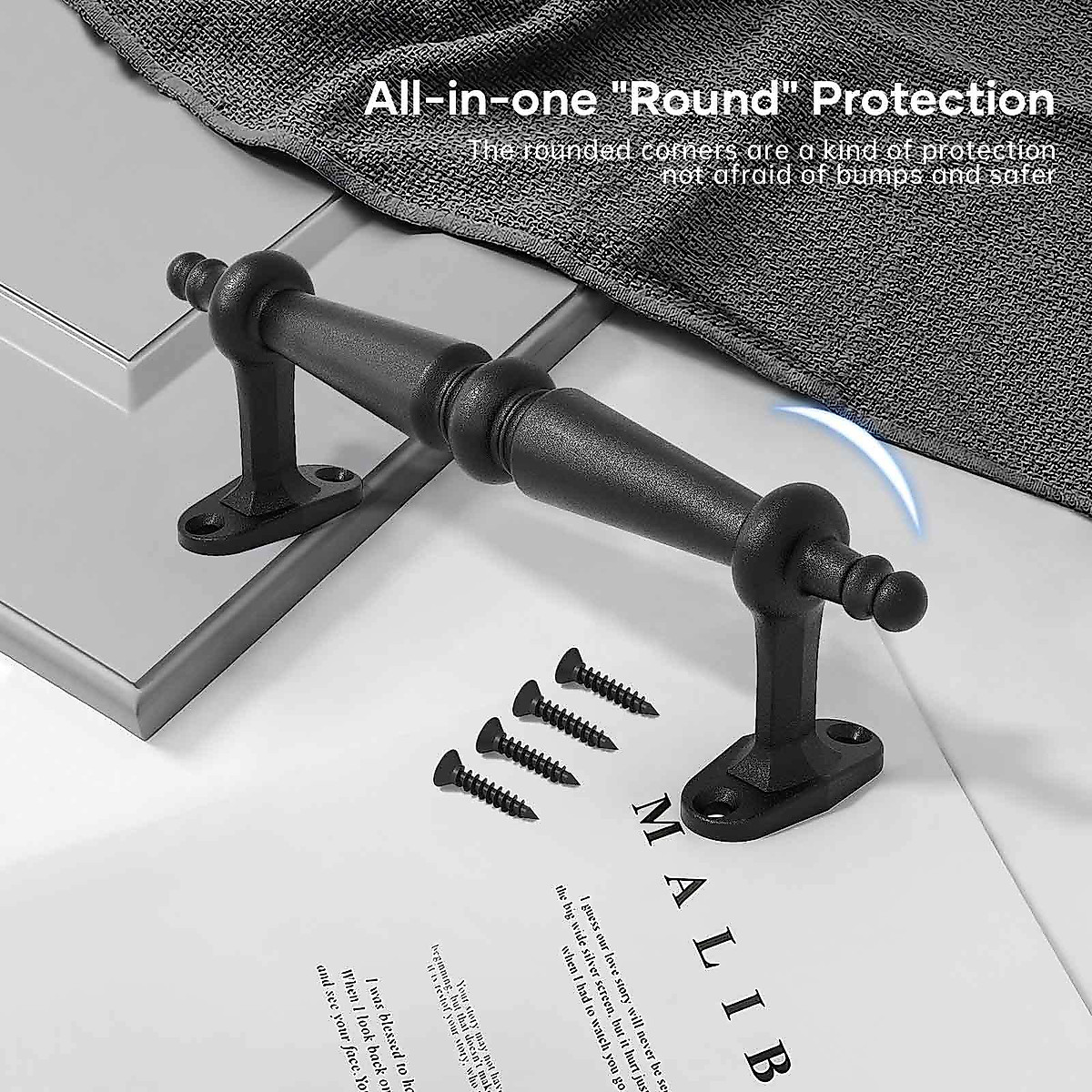 EaseLife 9" Barn Door Pull Handle, Rustic Black Cast Iron Grab, Gate Handles, Easy Install, 2 Pack