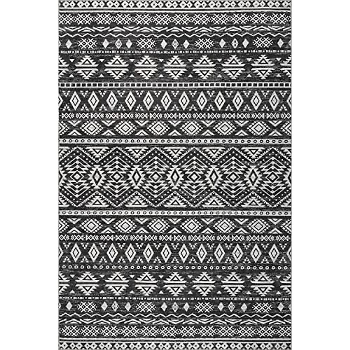 nuLOOM Madlyn Tribal Machine Washable Ultra Thin Area Rug, 4' x 6', Charcoal