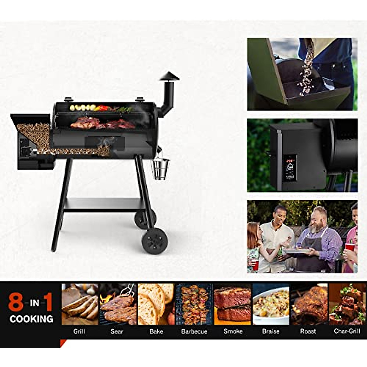 Z GRILLS 5502H 8 in 1 Wood Pellet Portable Grill Smoker for Outdoor BBQ Cooking with Digital Temperature Control and Storage Shelf, 538 Sq In