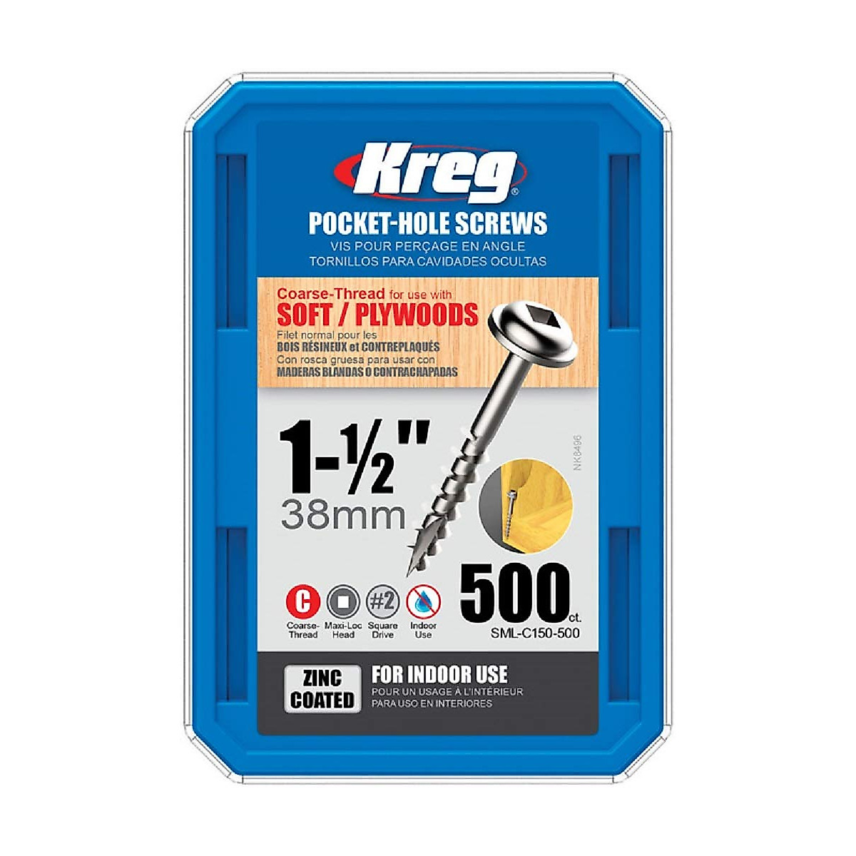 Kreg SML-C150-500 Pocket Hole Screws 1-1/2-Inch #8 Coarse Washer-Head 500ct - SML-C150-500 (Тwo Рack)