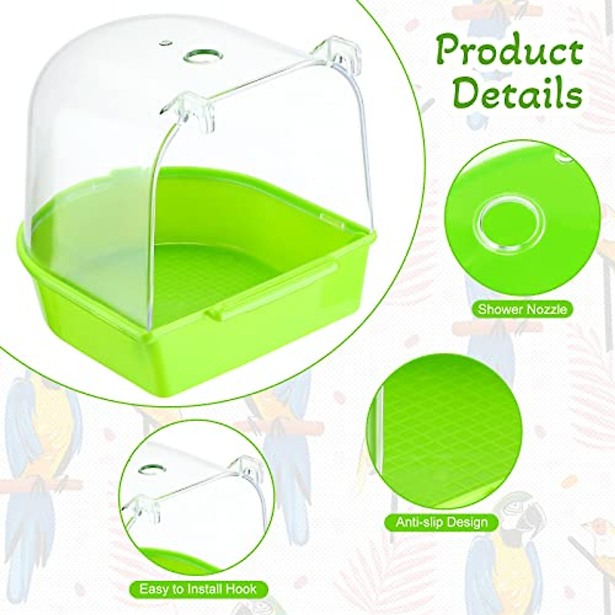 3 Pieces Clear Bird Bath for Cage Parakeet Bird Cage Accessories Hanging Bird Bath Box Parrot Bird Bathing Tub with Clear View for Small Birds Cockatiel Conure Canary Budgies Parrots Blue Green White
