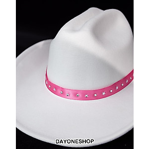 DAYONESHOP White Cowboy Hat Rhinestone Star Pink Cowgirl Hat Costume Accessories Party Favors Disco Women Men 2023