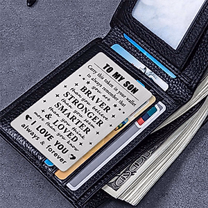 HLQYMZ Son Fathers Day Birthday Card Gifts from Mom Dad - Best Son Gift Idea - Son Birthday Wedding Engraved Wallet Card for Little Boy